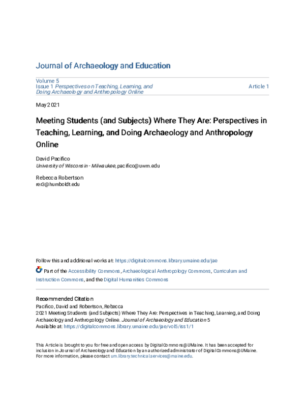(PDF) Teaching, Learning, and Doing Archaeology and Anthropology Online