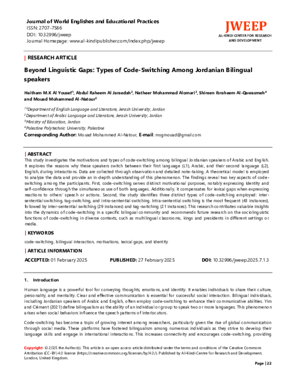 (PDF) Beyond Linguistic Gaps: Types of Code-Switching Among Jordanian ...