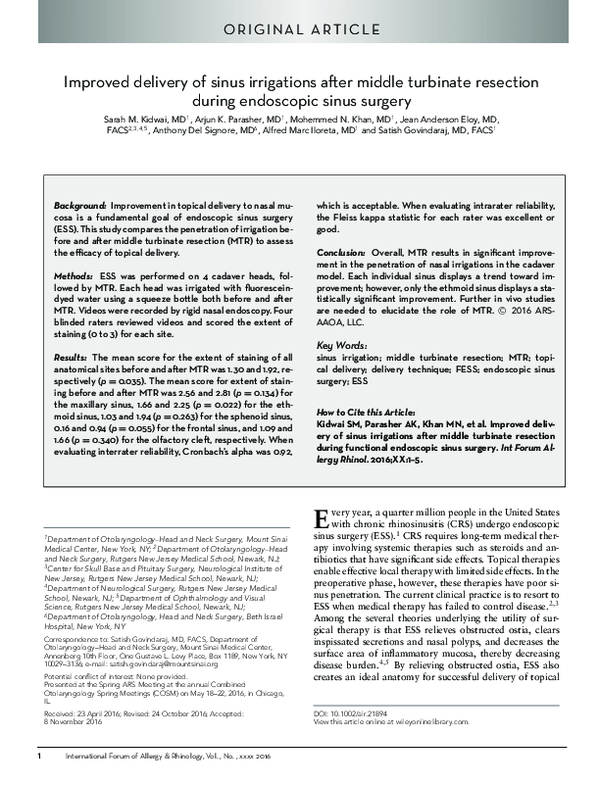 (PDF) Improved delivery of sinus irrigations after middle turbinate ...