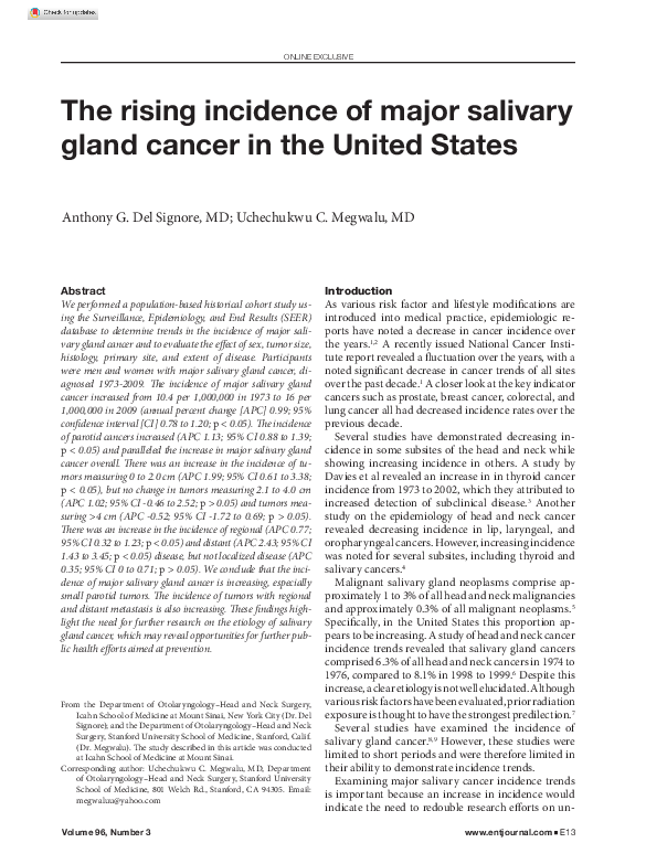 (PDF) The Rising Incidence of Major Salivary Gland Cancer in the United ...