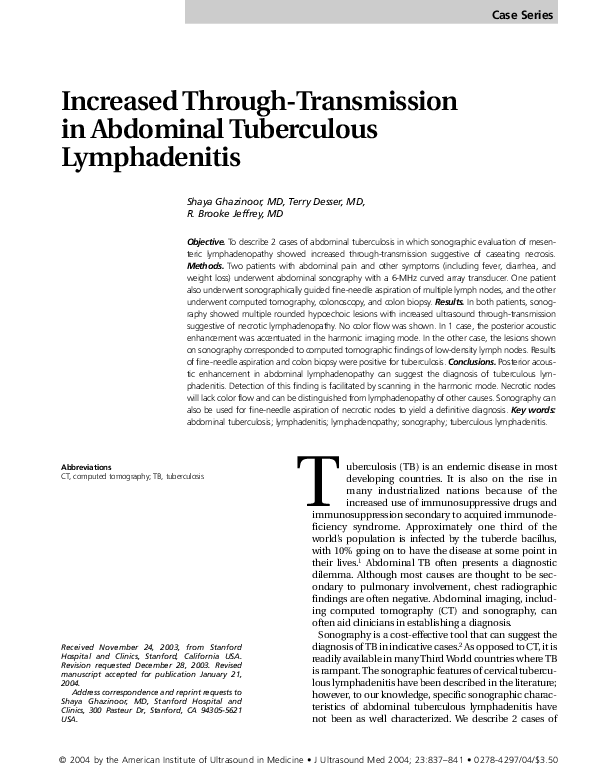 (PDF) Increased Through-Transmission in Abdominal Tuberculous Lymphadenitis