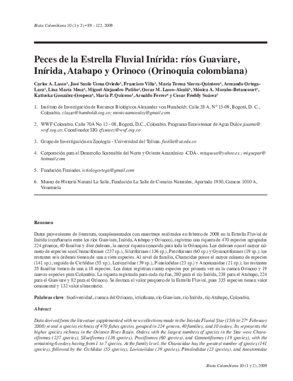 (PDF) Peces de la estrella fluvial inírida: ríos Guaviare, Inírida ...