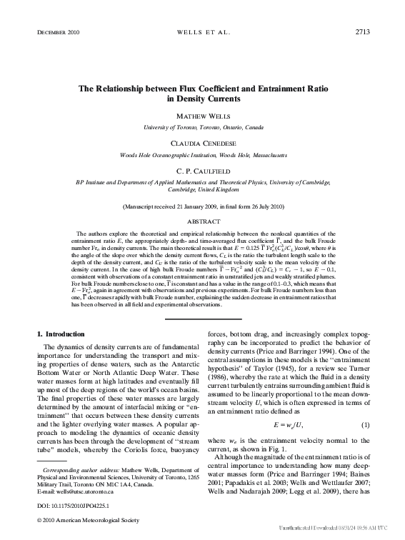 (PDF) The Relationship between Flux Coefficient and Entrainment Ratio ...