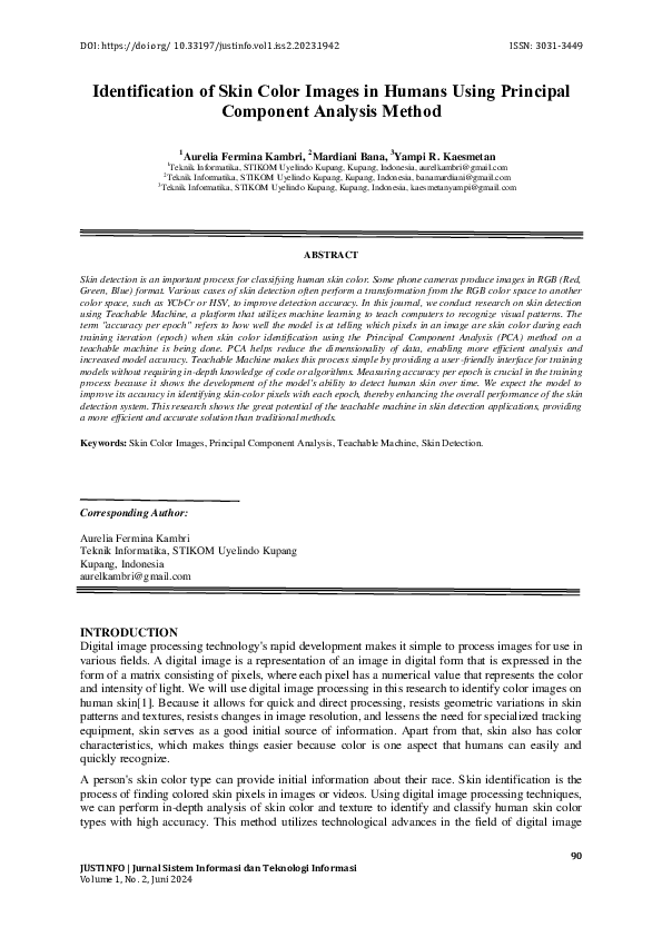 (PDF) Identification of Skin Color Images in Humans Using Principal Component Analysis Method