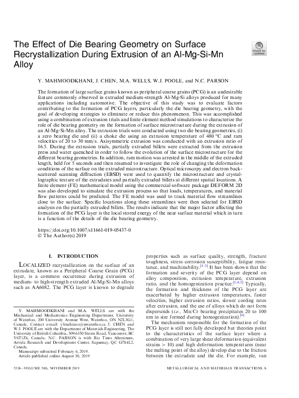 (PDF) The Effect of Die Bearing Geometry on Surface Recrystallization ...