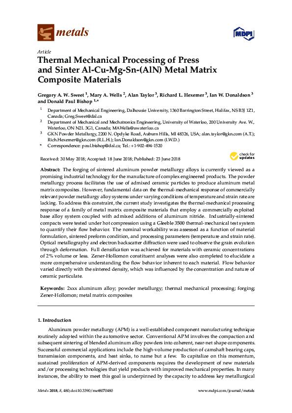 (PDF) Thermal Mechanical Processing of Press and Sinter Al-Cu-Mg-Sn-(AlN) Metal Matrix Composite ...