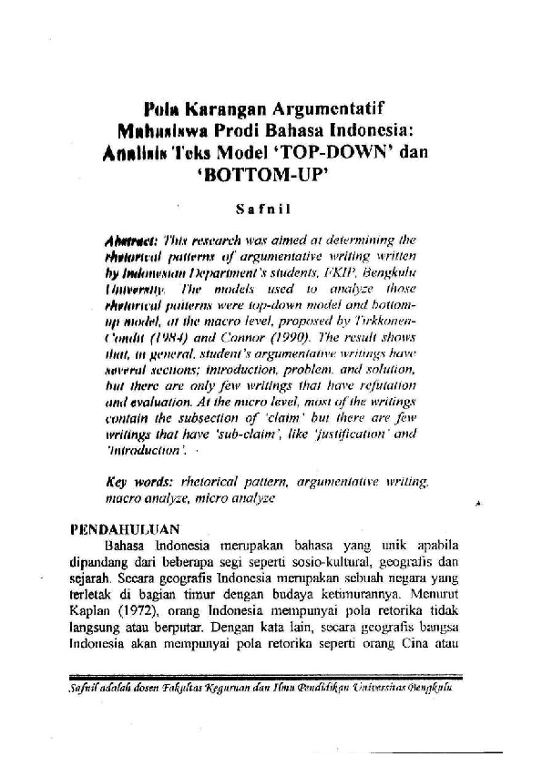 (PDF) Pola Karangan Argumentatif Mahasiswa Prodi Bahasa Indonesia ...