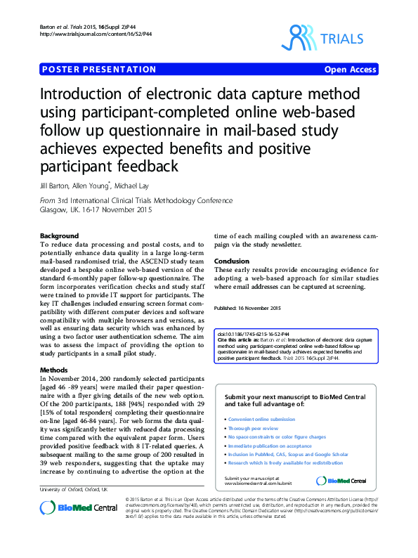 (PDF) Introduction of electronic data capture method using participant ...