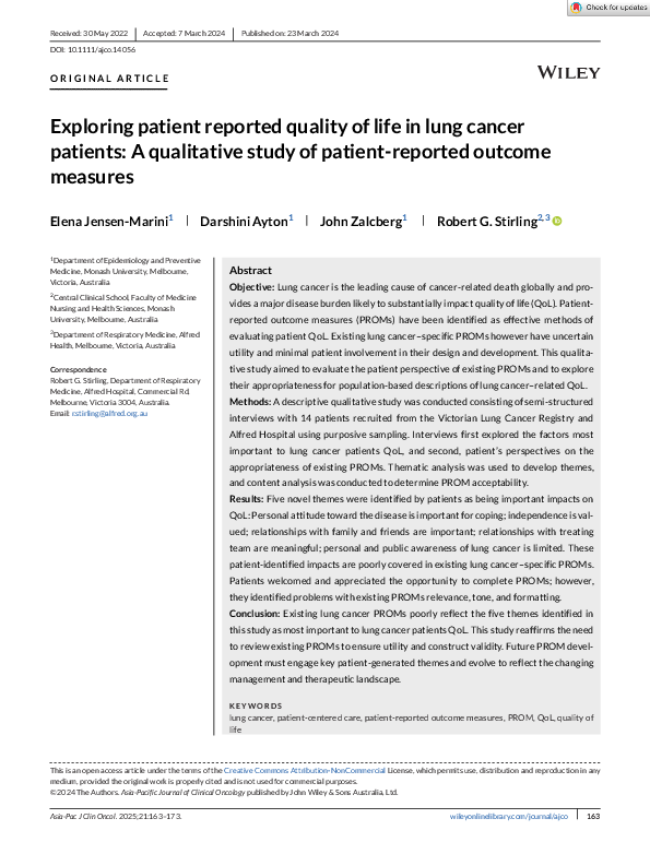 (PDF) Exploring patient reported quality of life in lung cancer ...