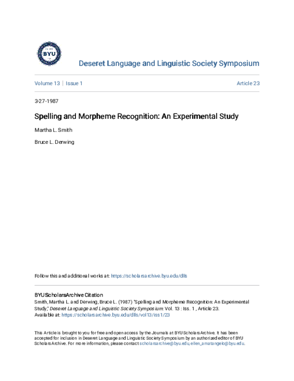 (PDF) Spelling and Morpheme Recognition: An Experimental Study