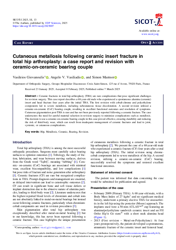 (PDF) Cutaneous metallosis following ceramic insert fracture in total ...