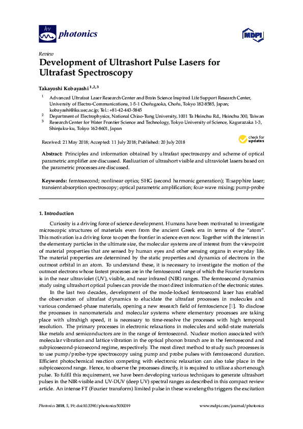 (PDF) Development of Ultrashort Pulse Lasers for Ultrafast Spectroscopy