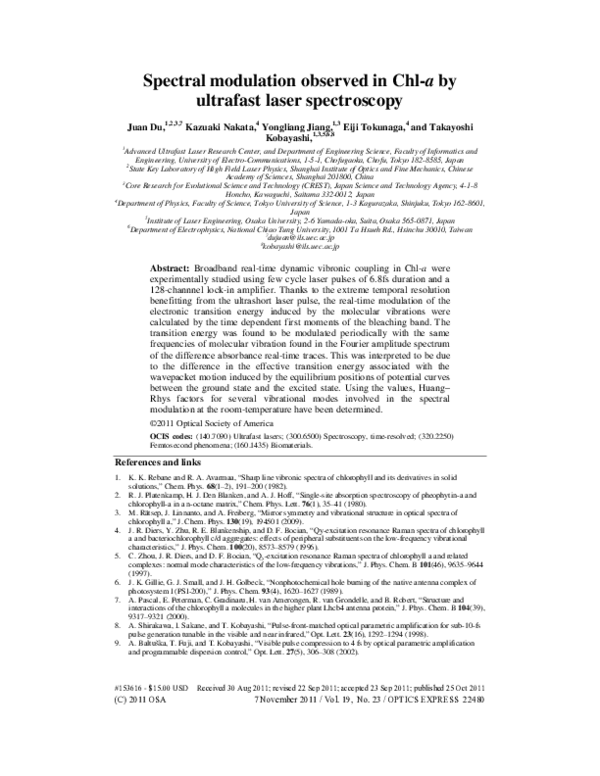 Spectral modulation observed in Chl-a by ultrafast laser spectroscopy