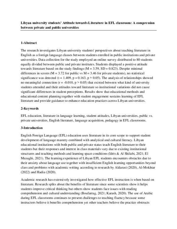 (PDF) Libyan university students' Attitude towards Literature in EFL ...