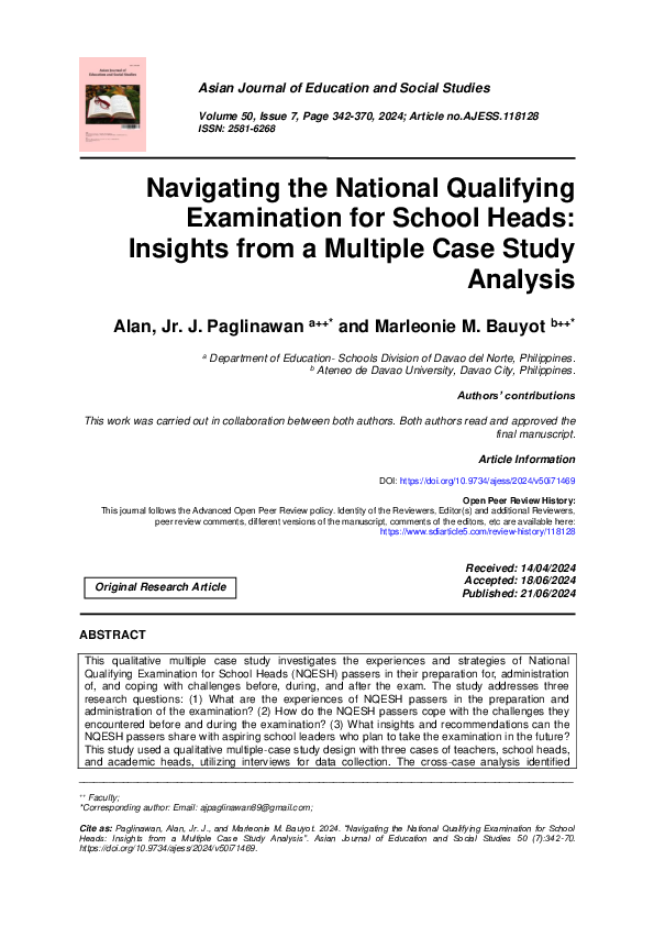(PDF) Navigating the National Qualifying Examination for School Heads: Insights from a Multiple ...