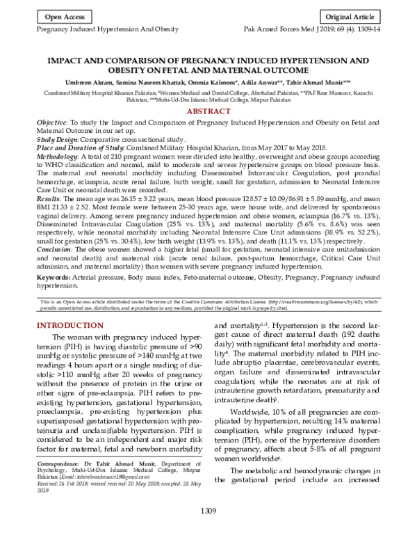 (PDF) Impact and Comparison of Pregnancy Induced Hypertension and ...