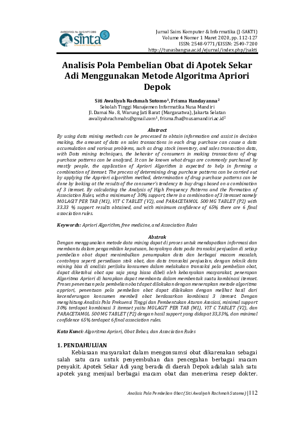 (PDF) Analisis Pola Pembelian Obat di Apotek Sekar Adi Menggunakan ...