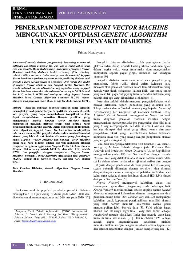 (PDF) Penerapan Metode Support Vector Machine Menggunakan Optimasi ...