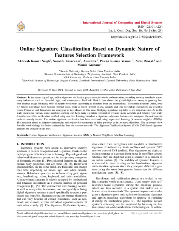 (PDF) Online Signature Classification Based on Dynamic Nature of ...