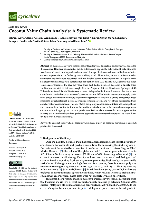 (PDF) Coconut Value Chain Analysis: A Systematic Review