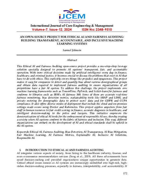 (PDF) AN OPEN-SOURCE PROJECT FOR ETHICAL AI AND FAIRNESS AUDITING: BUILDING TRANSPARENT ...