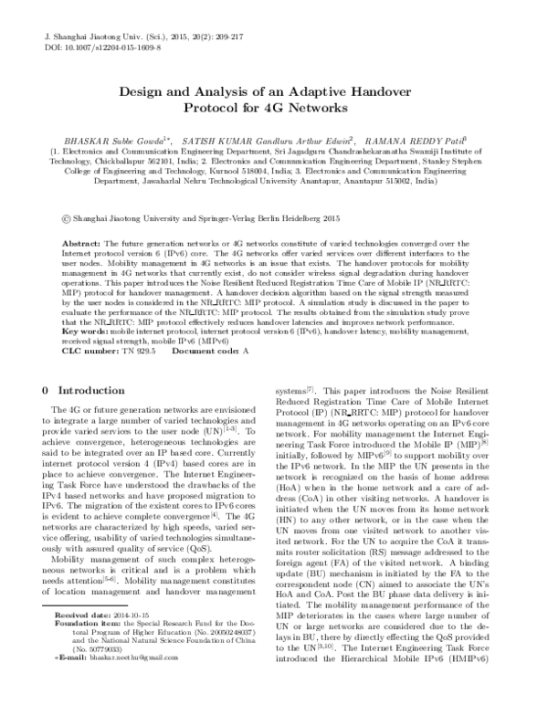 (PDF) Design and analysis of an adaptive handover protocol for 4G networks