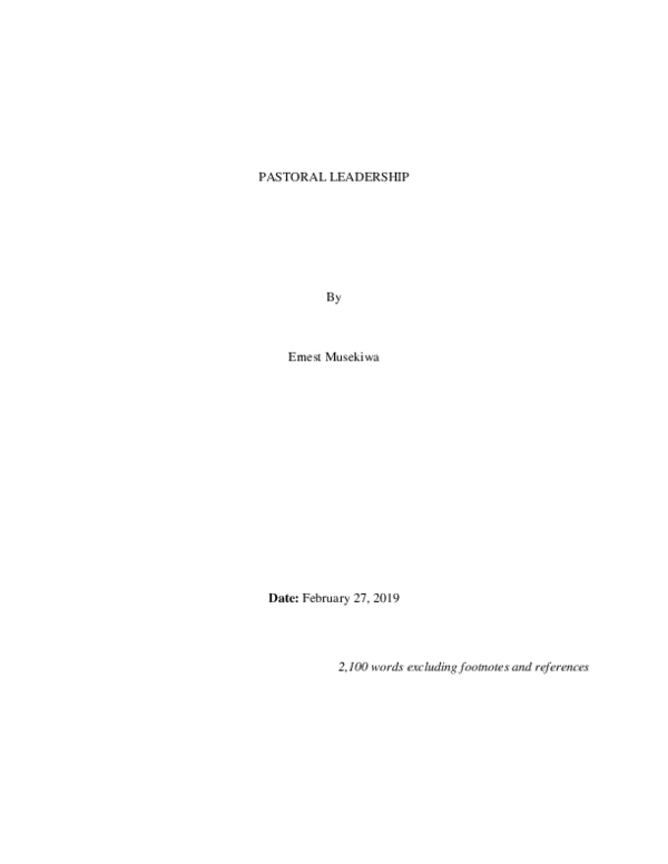 (PDF) PASTORAL LEADERSHIP THE LEADERSHIP ROLE