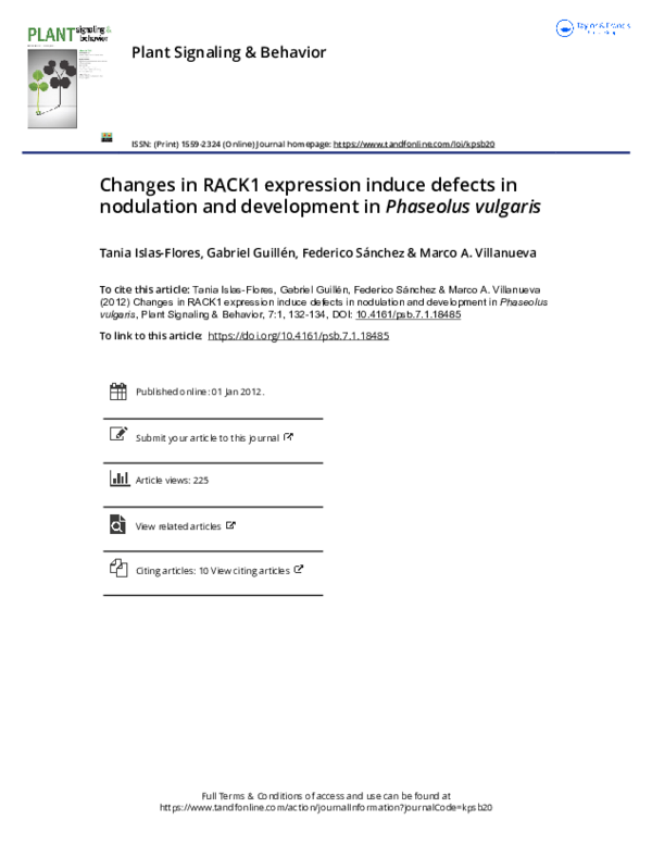 (PDF) Changes in RACK1 expression induce defects in nodulation and development inPhaseolus vulgaris