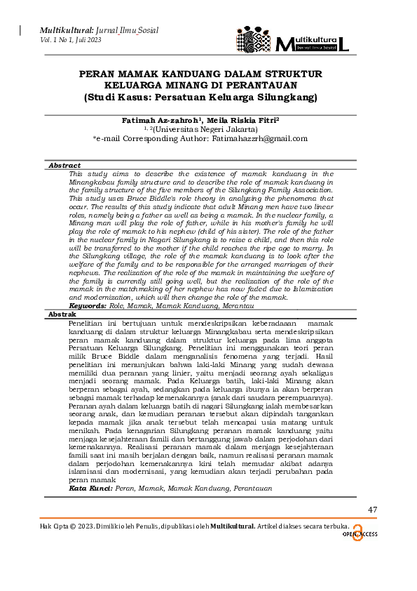 (PDF) PERAN MAMAK KANDUANG DALAM STRUKTUR KELUARGA MINANG DI PERANTAUAN (Studi Kasus: Persatuan ...