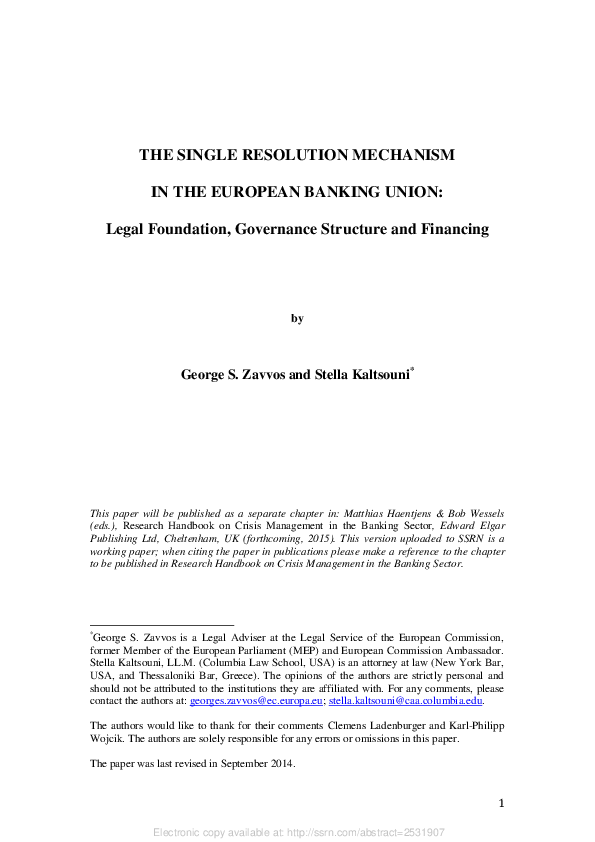 (PDF) The Single Resolution Mechanism in the European Banking Union ...