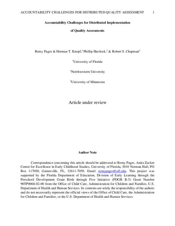 (PDF) Accountability Challenges for Distributed Implementation of Quality Assessments