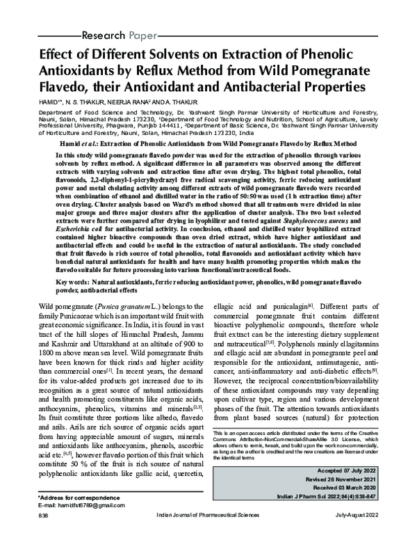 (PDF) Effect of Different Solvents on Extraction of Phenolic Antioxidants by Reflux Method from ...