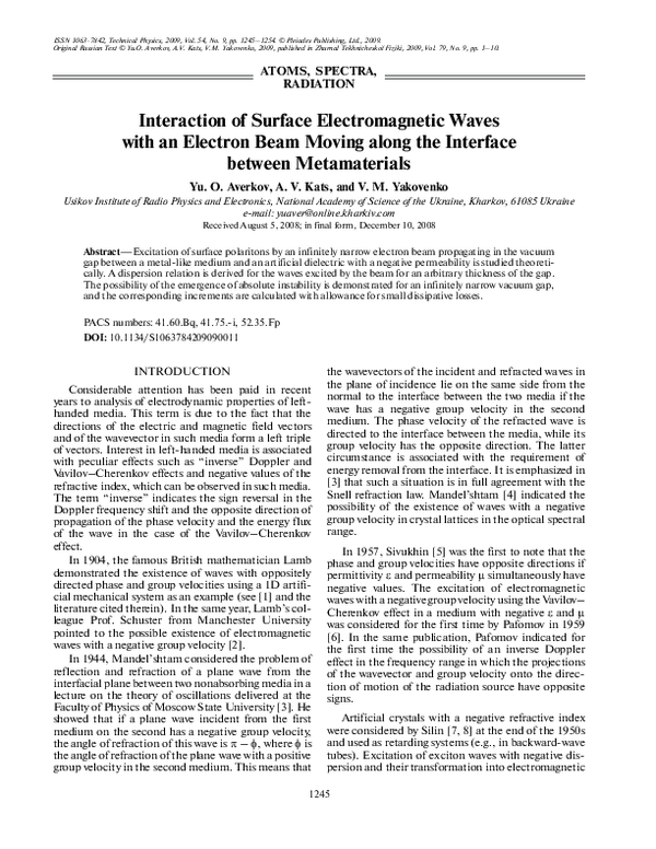 (PDF) Interaction of surface electromagnetic waves with an electron beam moving along the ...