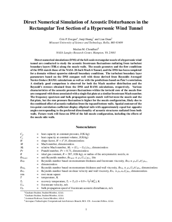 (PDF) Direct Numerical Simulation of Acoustic Disturbances in the ...