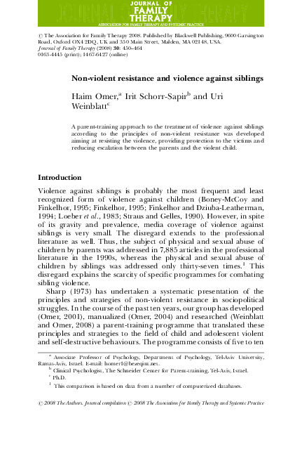 (PDF) Non‐violent resistance and violence against siblings