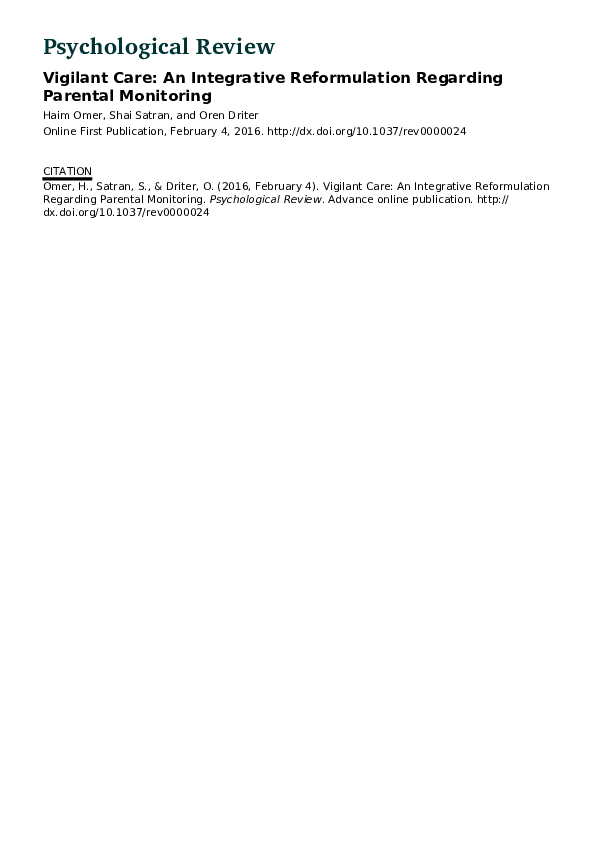 (PDF) Vigilant care: An integrative reformulation regarding parental ...