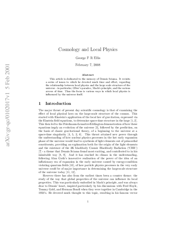 (PDF) Cosmology and Local Physics