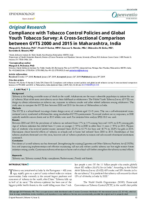 (PDF) Compliance with Tobacco Control Policies and Global Youth Tobacco ...