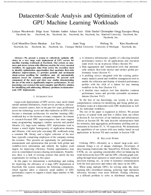 (PDF) Datacenter-Scale Analysis and Optimization of GPU Machine Learning Workloads