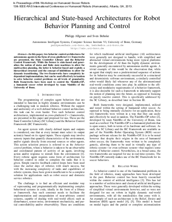 (PDF) Hierarchical and state-based architectures for robot behavior planning and control