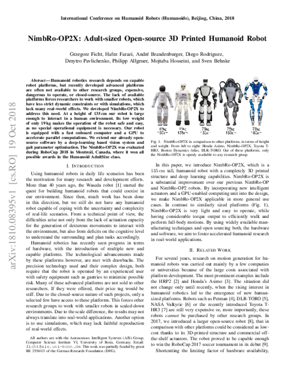 (PDF) NimbRo-OP2X: Adult-Sized Open-Source 3D Printed Humanoid Robot