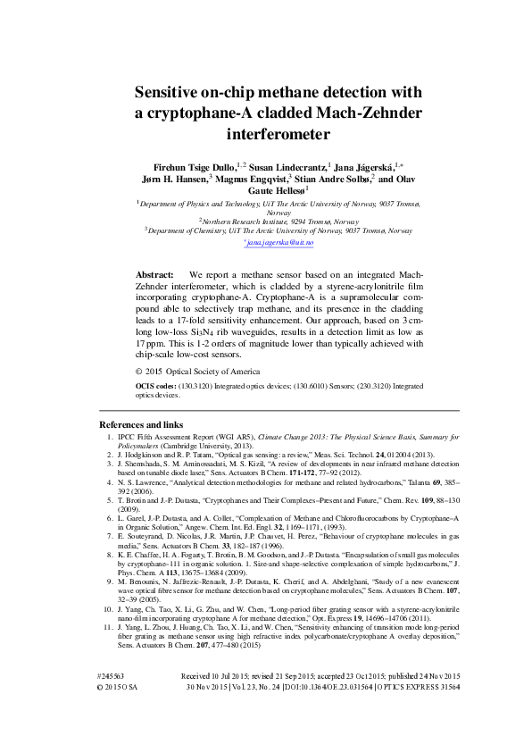 (PDF) Sensitive on-chip methane detection with a cryptophane-A cladded ...