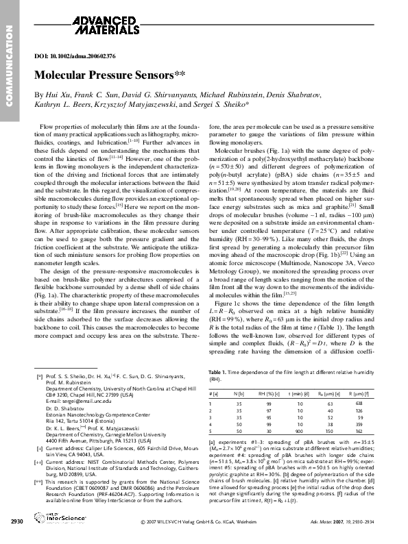 (PDF) Molecular Pressure Sensors