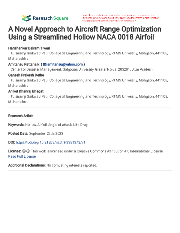 (PDF) A Novel Approach to Aircraft Range Optimization Using a ...