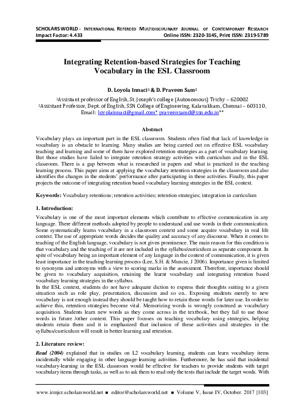 (PDF) Integrating Retention-based Strategies for Teaching Vocabulary in ...