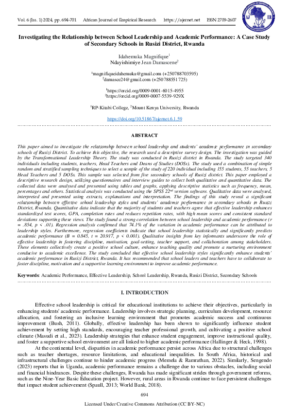 (PDF) Investigating the Relationship between School Leadership and Academic Performance: A Case ...