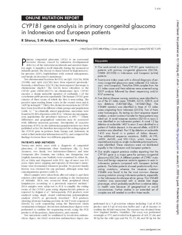 (PDF) ONLINE MUTATION REPORT CYP1B1 gene analysis in primary congenital glaucoma in Indonesian ...