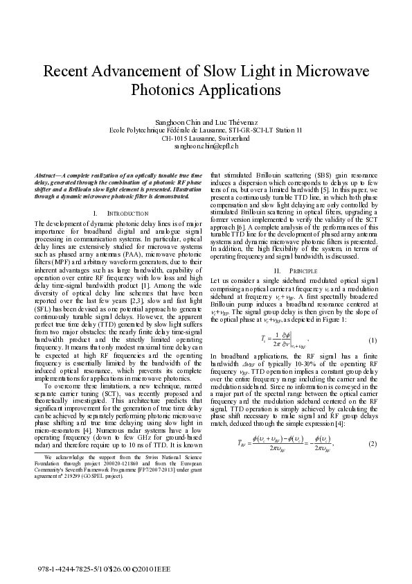 Recent advancement of slow light in microwave photonics applications