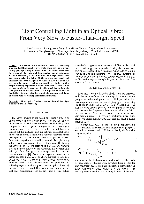 (PDF) Light Controlling Light in an Optical Fibre: From Very Slow to ...