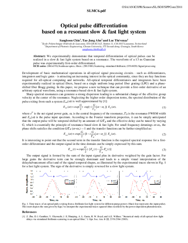 (PDF) Optical pulse differentiation based on a resonant slow & fast light system